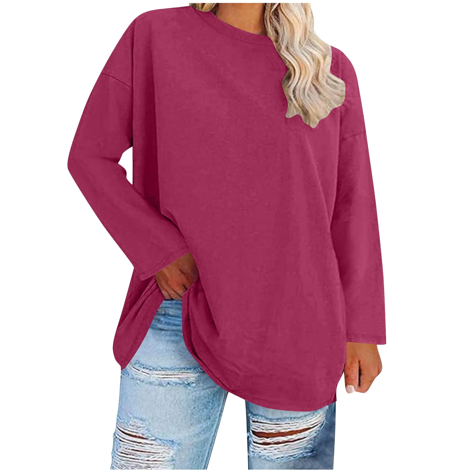 Fengactive Women's Plus Size Tops Long Sleeve Crew Neck Oversized T ...
