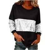 Fengactive Women's Sequin Long Sleeve Blouses Trendy Crewneck Shimmer ...