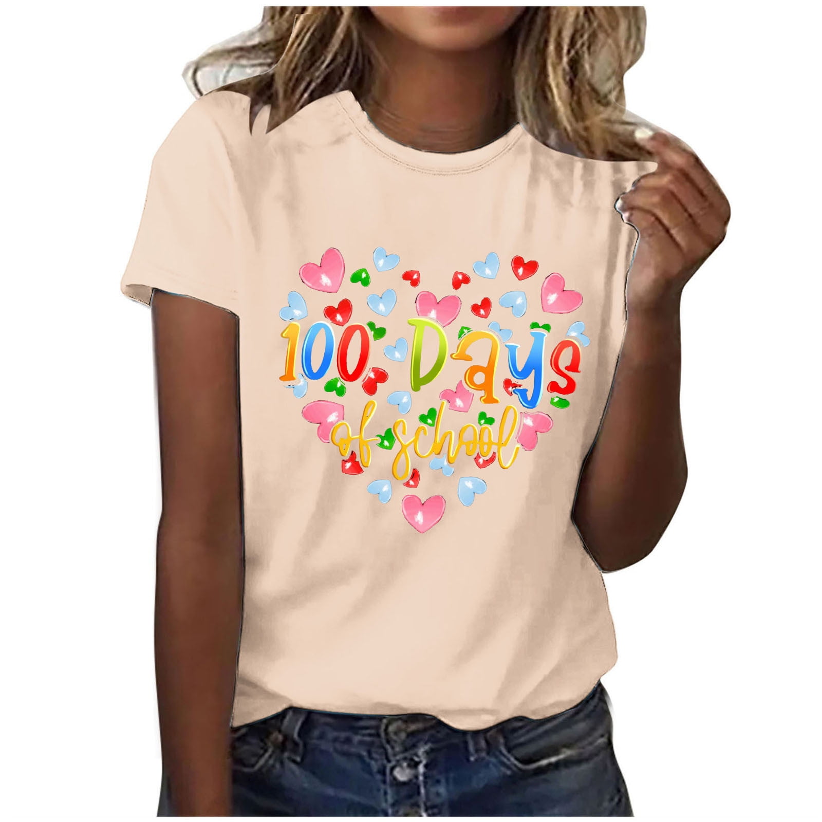 Fengactive Women's Short Sleeve Crew Neck Graphic Tshirt Outifits 100th ...