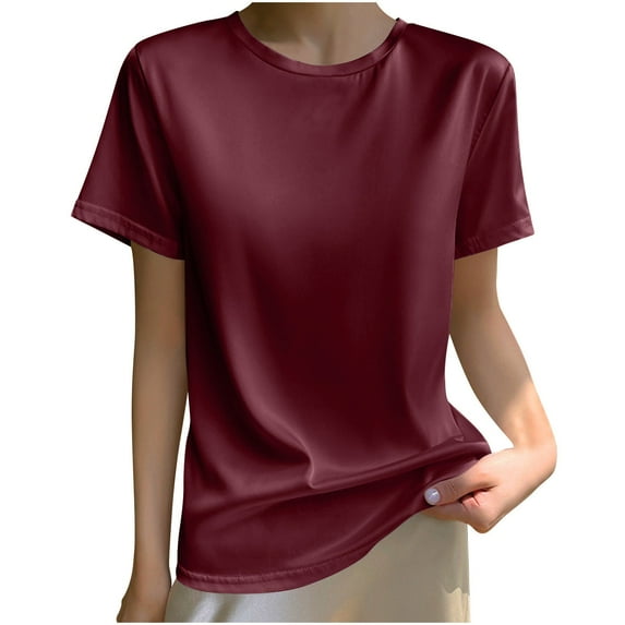 Fengactive Women's Summer Basic Solid Color T-Shirt Round Neck Short ...