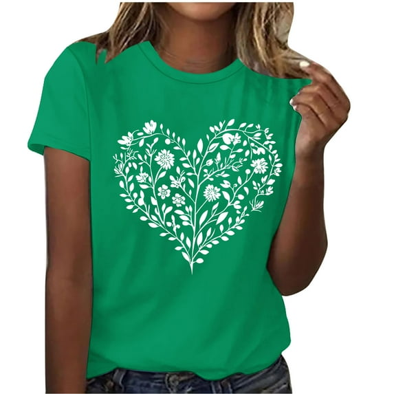 Fengactive Womens Crewneck Short Sleeved Heart Graphic Shirts Summer T ...