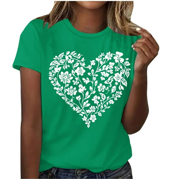 Fengactive Womens Crewneck Short Sleeved Heart Graphic Shirts Summer T ...