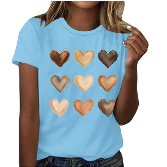 Fengactive Womens Crewneck Short Sleeved Heart Graphic Shirts Summer T ...