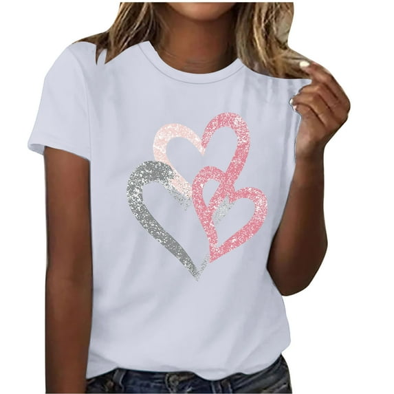 Fengactive Womens Crewneck Short Sleeved Heart Graphic Shirts Summer T ...