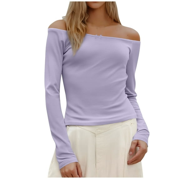 Fengactive Womens Cute Off Shoulder Blouses Long Sleeve Boat Neck ...