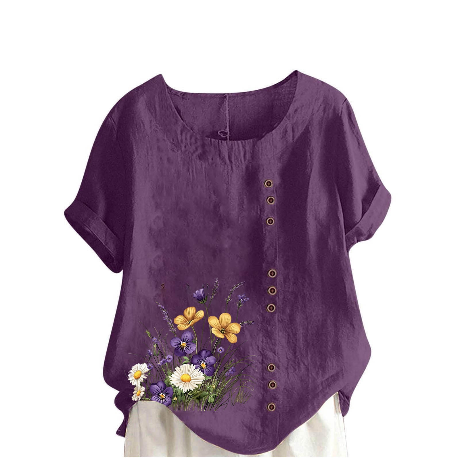 Fengactive Womens Floral Print Shirts Short Sleeve Tops Loose Fit ...