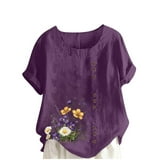 Fengactive Womens Floral Print Shirts Short Sleeve Tops Loose Fit ...