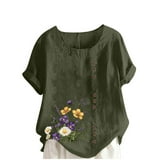 Fengactive Womens Floral Print Shirts Short Sleeve Tops Loose Fit ...