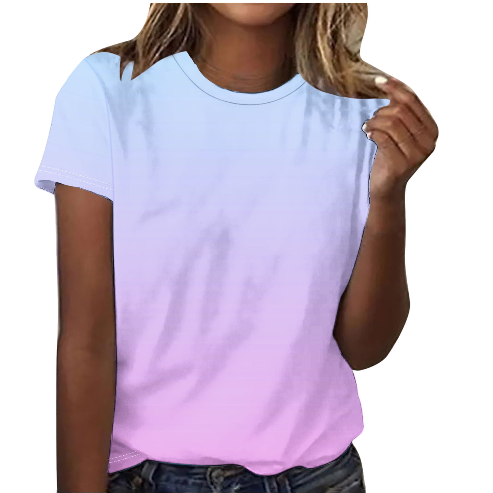 Fengactive Womens Gradient Color Short Sleeve Crew Neck Summer Tops Tee ...