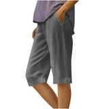 Fengactive Womens Knee Length Capri Pants Cotton Linen Capris Summer ...