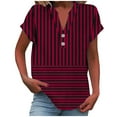Fengactive Womens Plus Size Striped Tops Cap Sleeves V-Neck Button ...