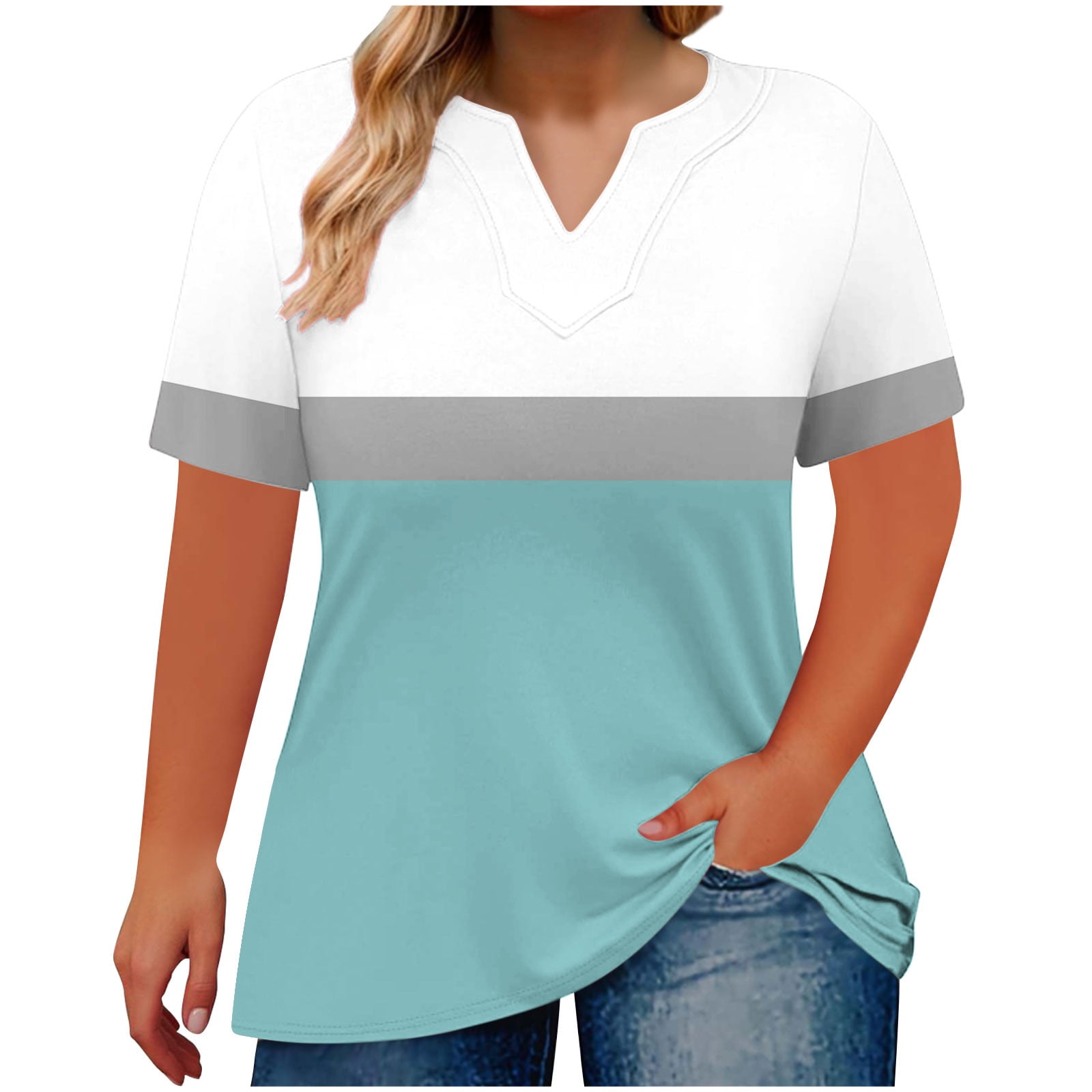 Fengactive Womens Plus Size V Neck Short Sleeve Tops Dressy Casual ...