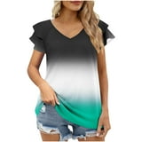 Fengactive Womens Puff Short Sleeve V Neck Shirts Dressy Casual ...