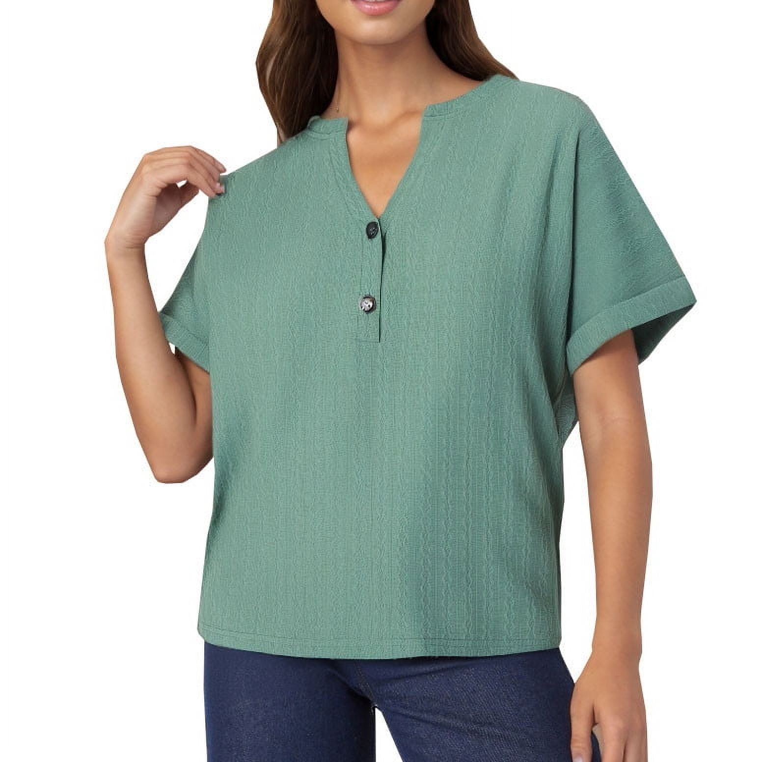 Fengactive Womens Short Sleeve Henley Shirts Summer V Neck Dressy ...