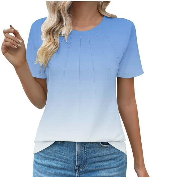 Fengactive Womens Short Sleeve T-Shirts Summer Tops Casual Gradient ...