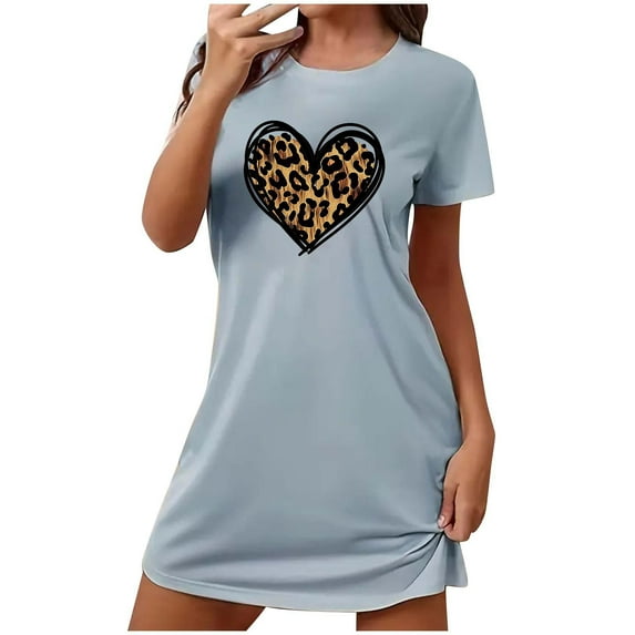 Fengactive Womens Sleep Shirt Dress Cozy Short Sleeve Nightgowns Heart ...