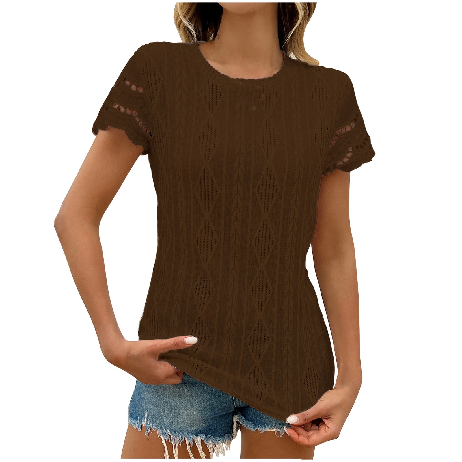 Fengactive Womens Summer Short Sleeve Boat Neck Loose Fit Shirts Cut ...