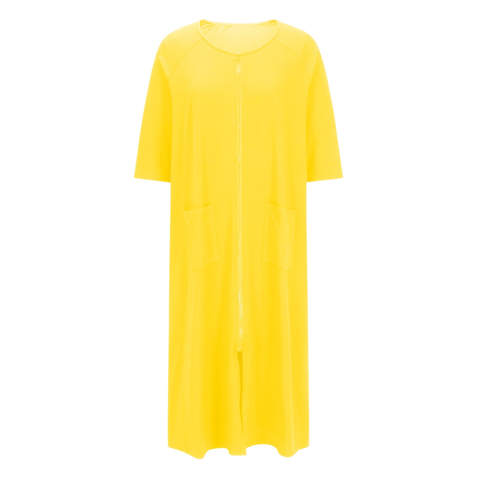 Fengactive Womens Zipper Robe Short Sleeve Nightgown Split Hem ...