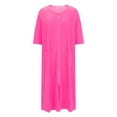 Fengactive Womens Zipper Robe Short Sleeve Nightgown Split Hem ...