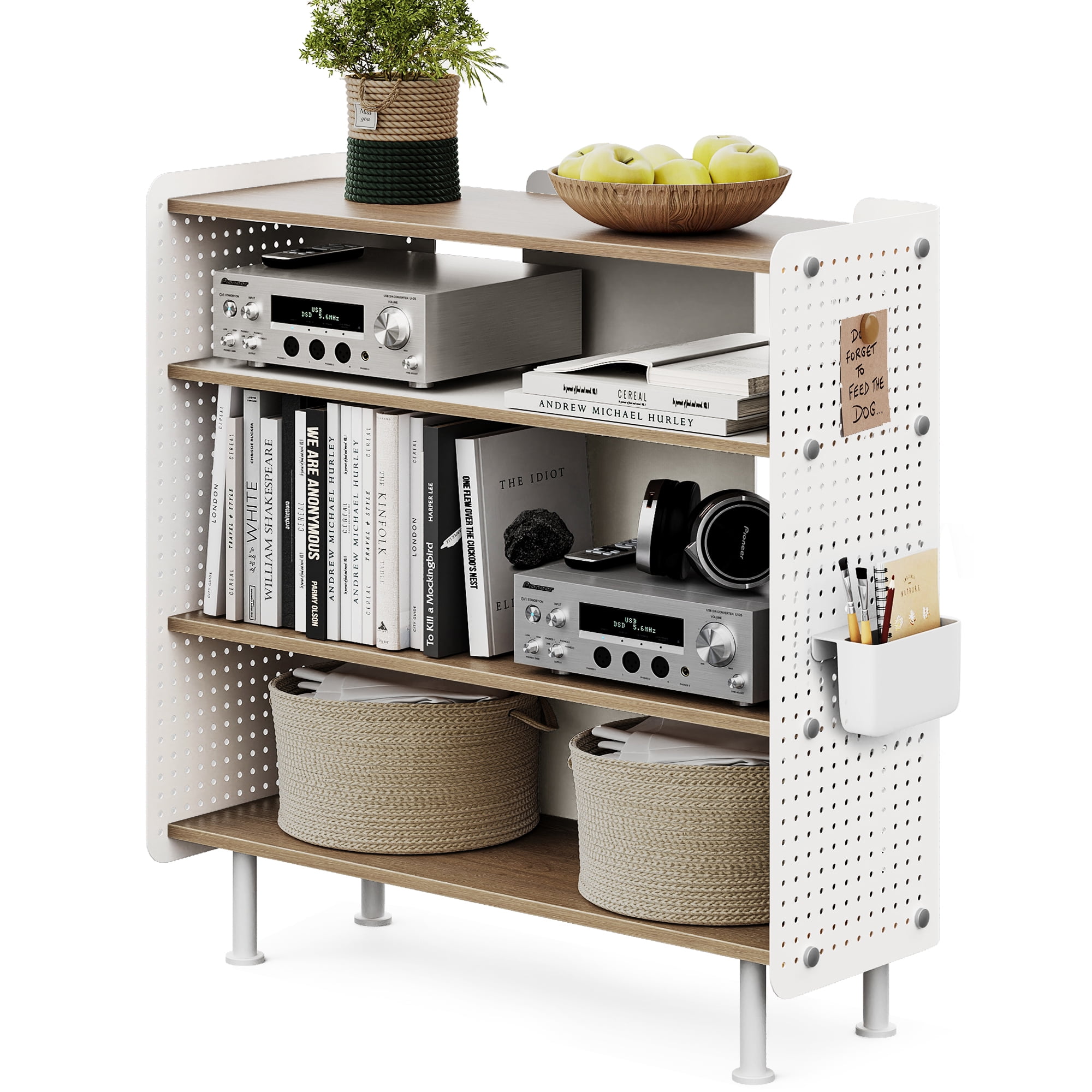 Fenge 4 Tier Bookshelf, Modern Open Bookcase with Pegboard - Walmart.com