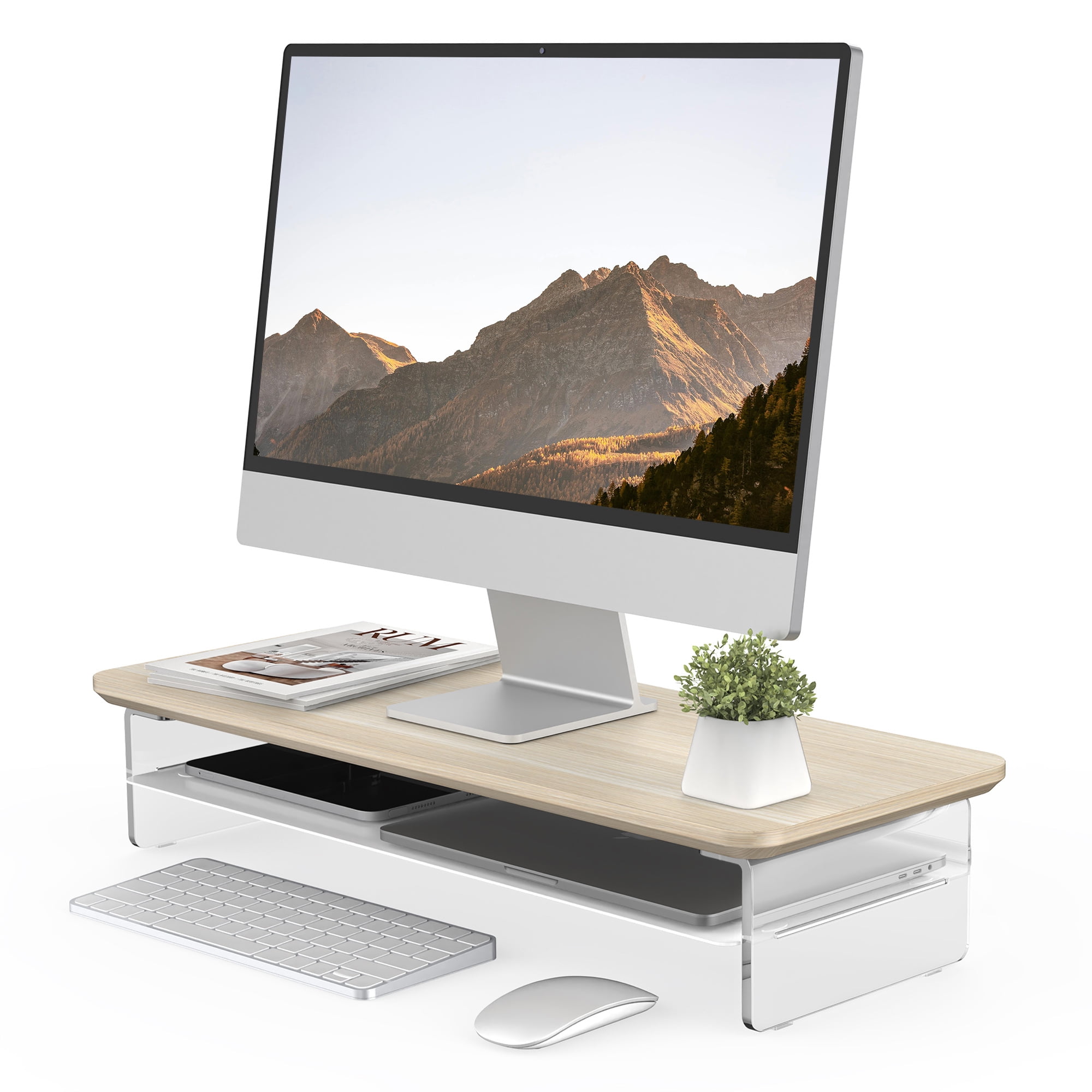 Fenge Acrylic Monitor Stand Riser, 23.6 Inches Acrylic Clear Monitor ...