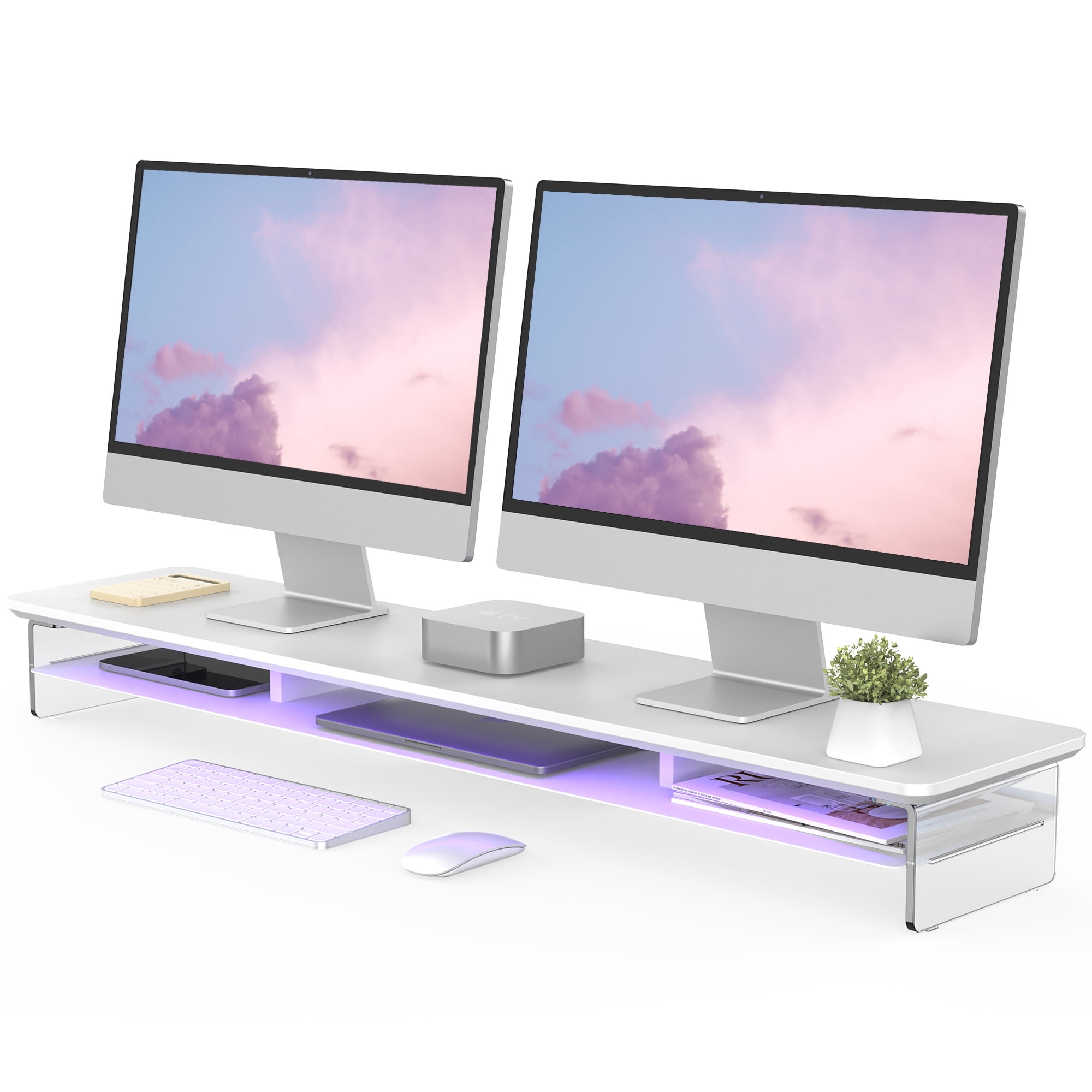 Fenge Acrylic Monitor Stand Riser with 12 Color LED Light, 42.5 Inch ...