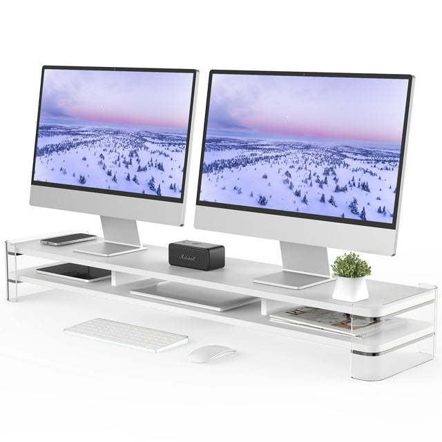 Fenge Acrylic Monitor Stand Riser, 43.1 inch Clear Dual Acrylic ...