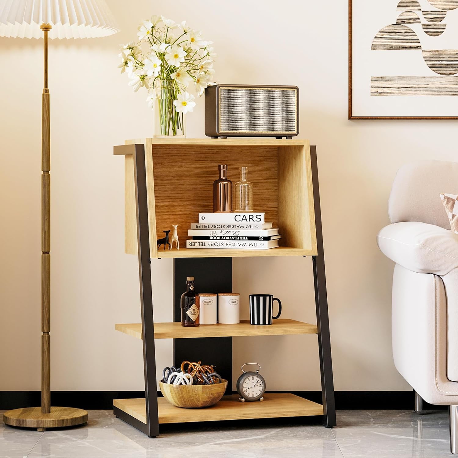 Fenge Bookshelf, 4 Tier Industrial Bookcase, Ladder Book Shelf with ...