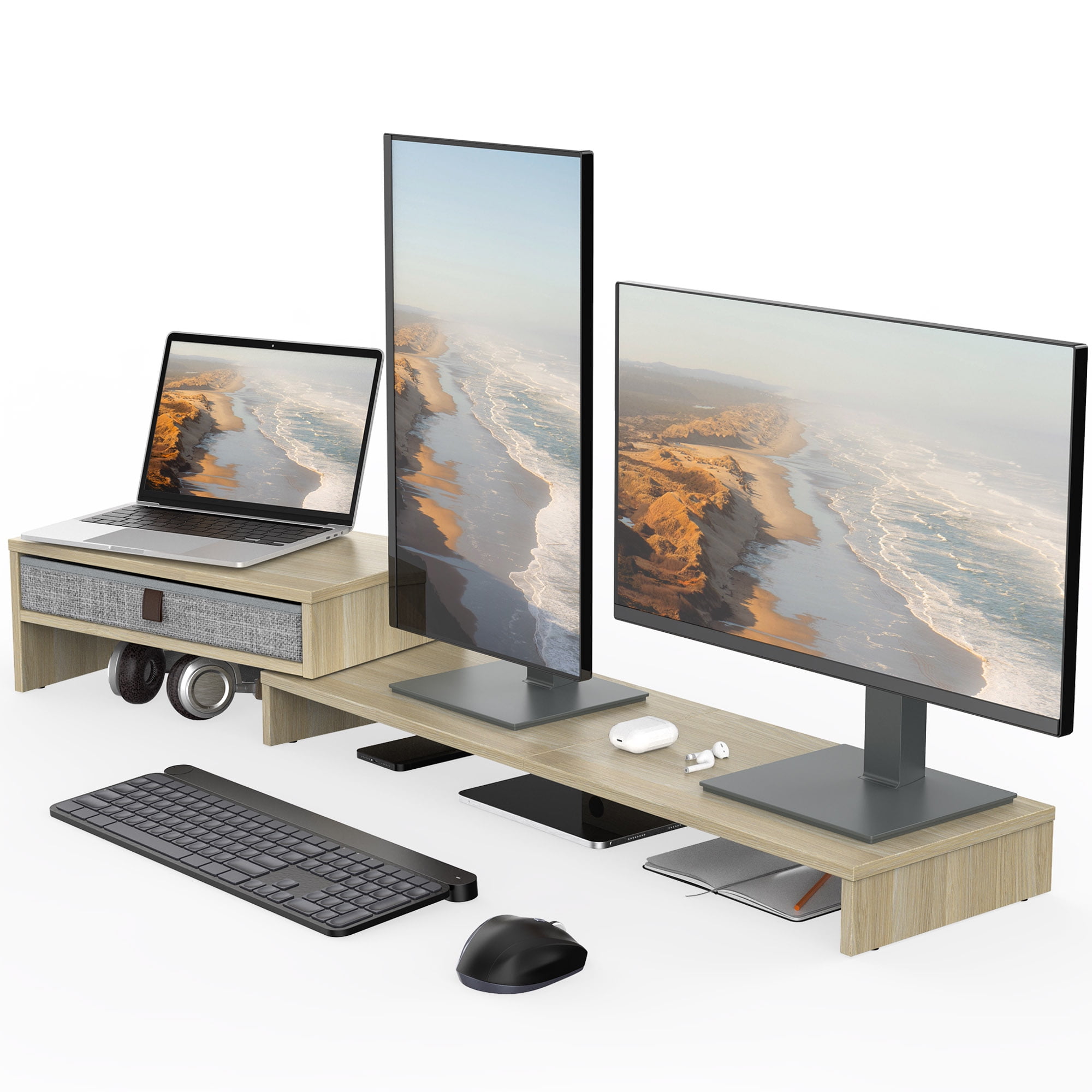Fenge Large Adjustable Computer Monitor Riser Stand with Storage Drawer ...