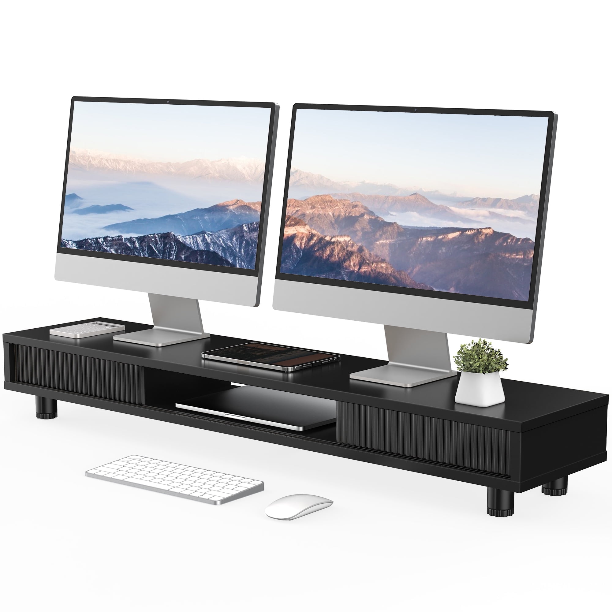 Fenge Dual Monitor Stand, 42.5inch Long Monitor Stands Riser for 2 ...