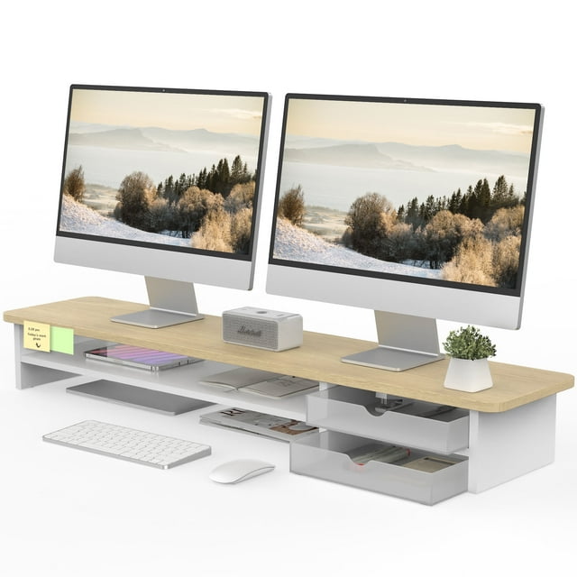 Fenge Dual Monitor Stand, 42.5inch Monitor Riser with Acrylic Drawer ...