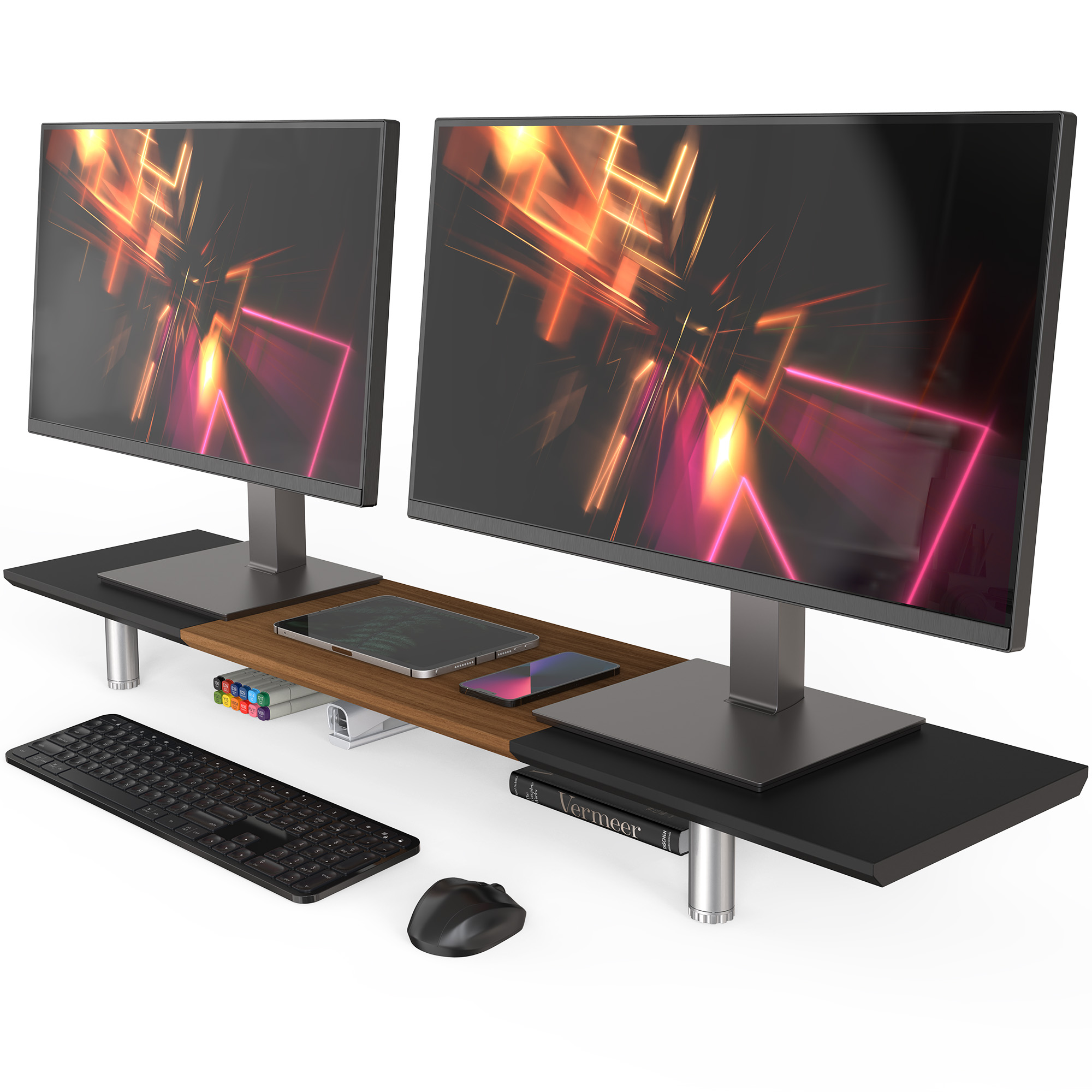 Fenge Dual Monitor Stand Riser, 39.4 Inch Height Adjustable Monitor ...