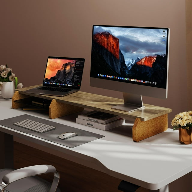 Fenge Dual Monitor Stand Riser for Desk, 42.5 Inch Desktop Shelf Stand ...