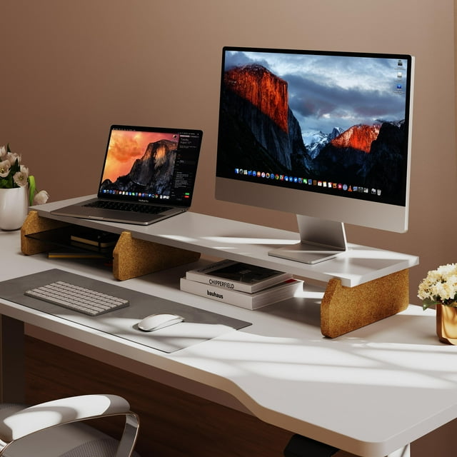 Fenge Dual Monitor Stand Riser for Desk, 42.5 Inch Desktop Shelf Stand ...