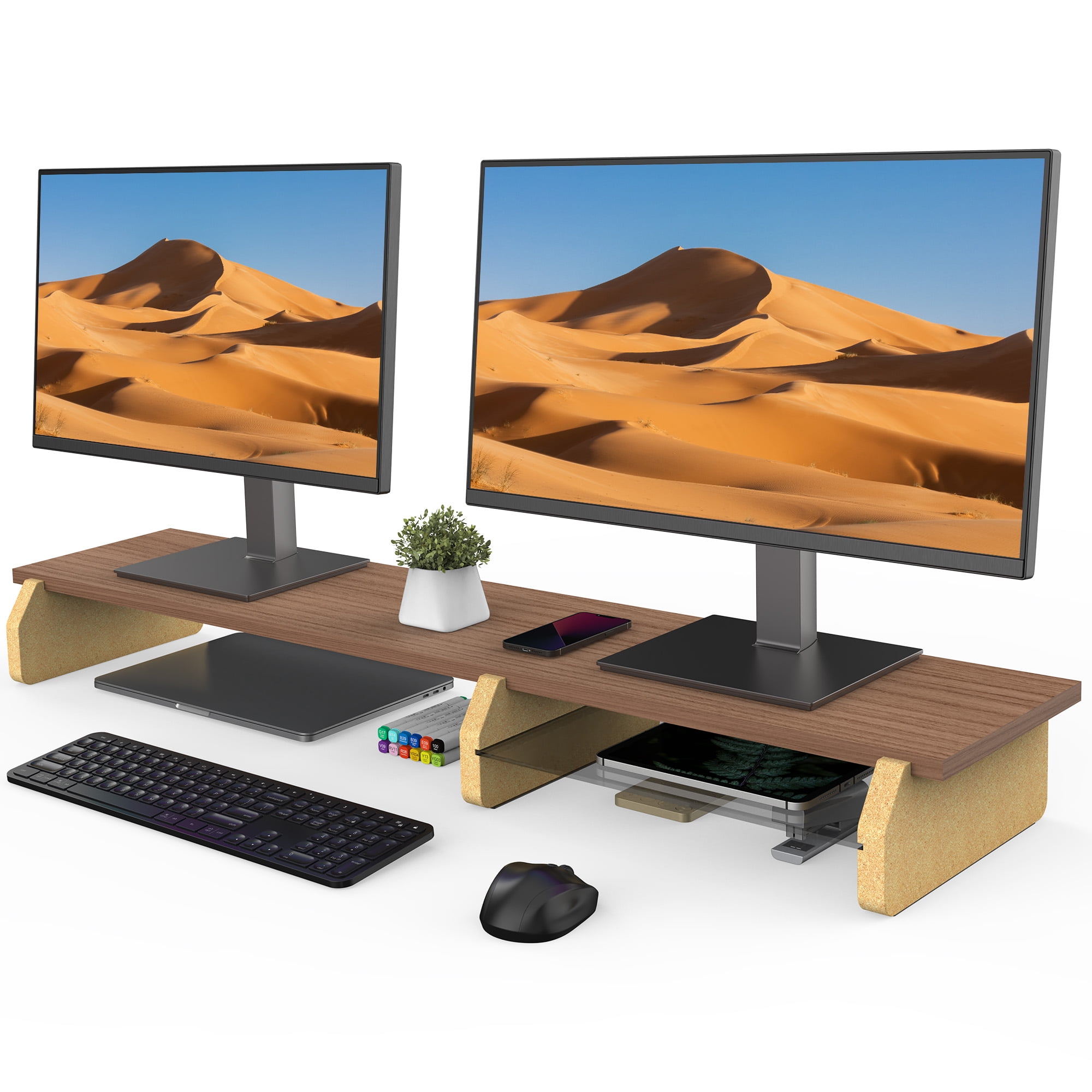 Fenge Dual Monitor Stand Riser for Desk, 42.5 Inch Desktop Shelf Stand ...