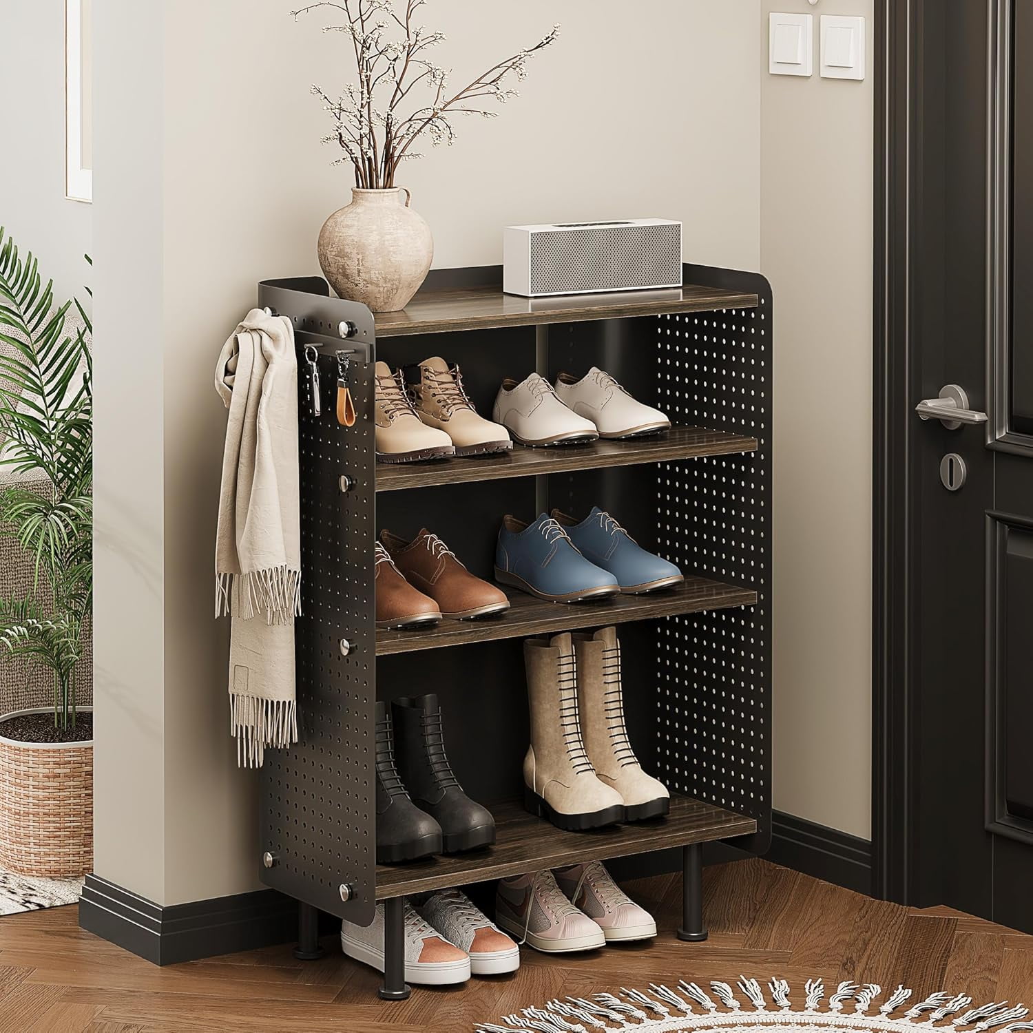 Fenge Shoe Cabinet, 4 Tier Shoe Organizer with Adjustable Shelves, Shoe ...