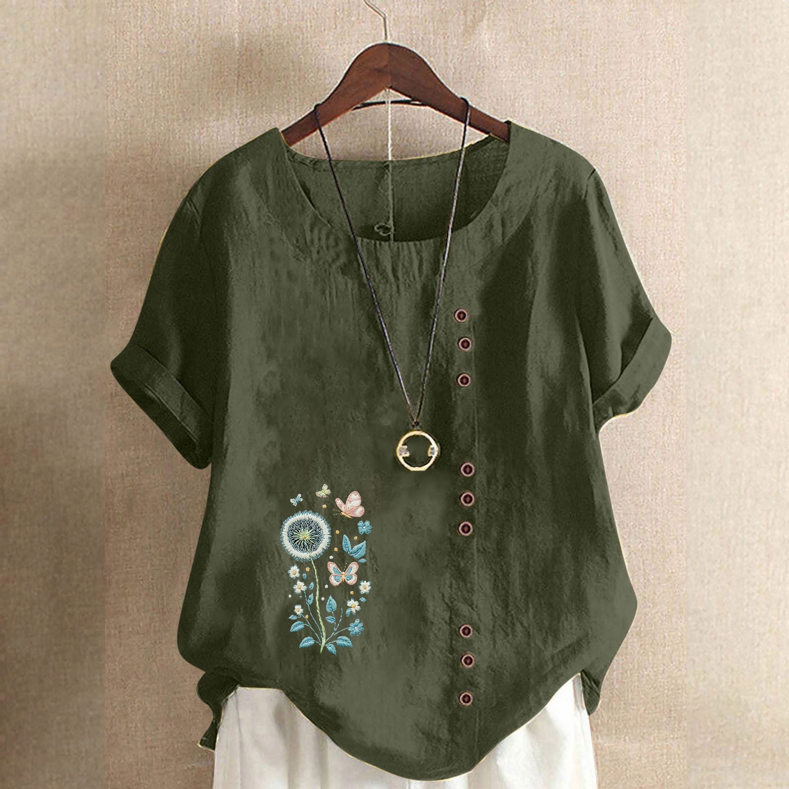 Fengqque 2025 Linen Blend Women's Ocean Fish Print Button Tunic Short ...