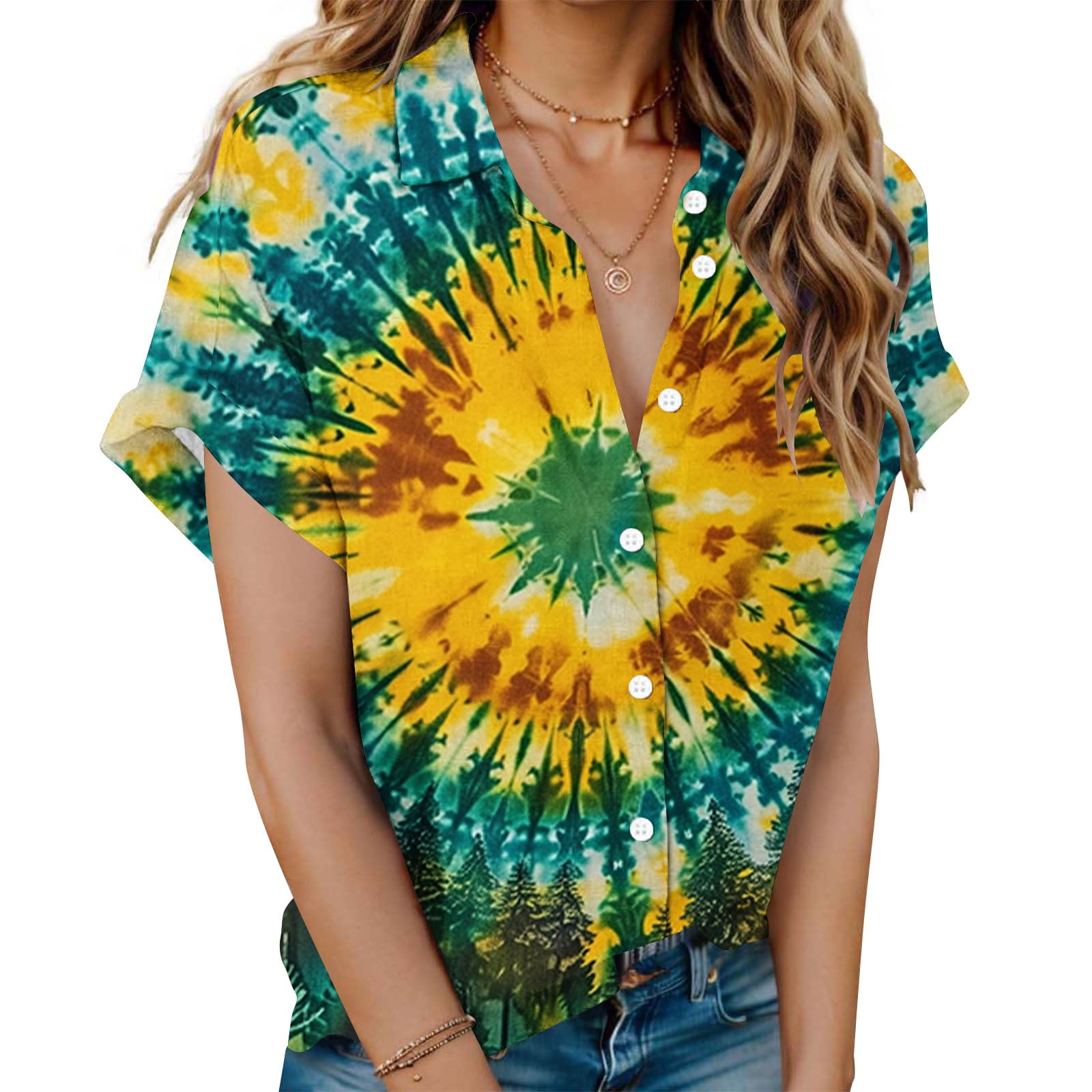 Fengqque 2025 Women's Floral Print Lapel Neck Button-Down Loose Fit ...