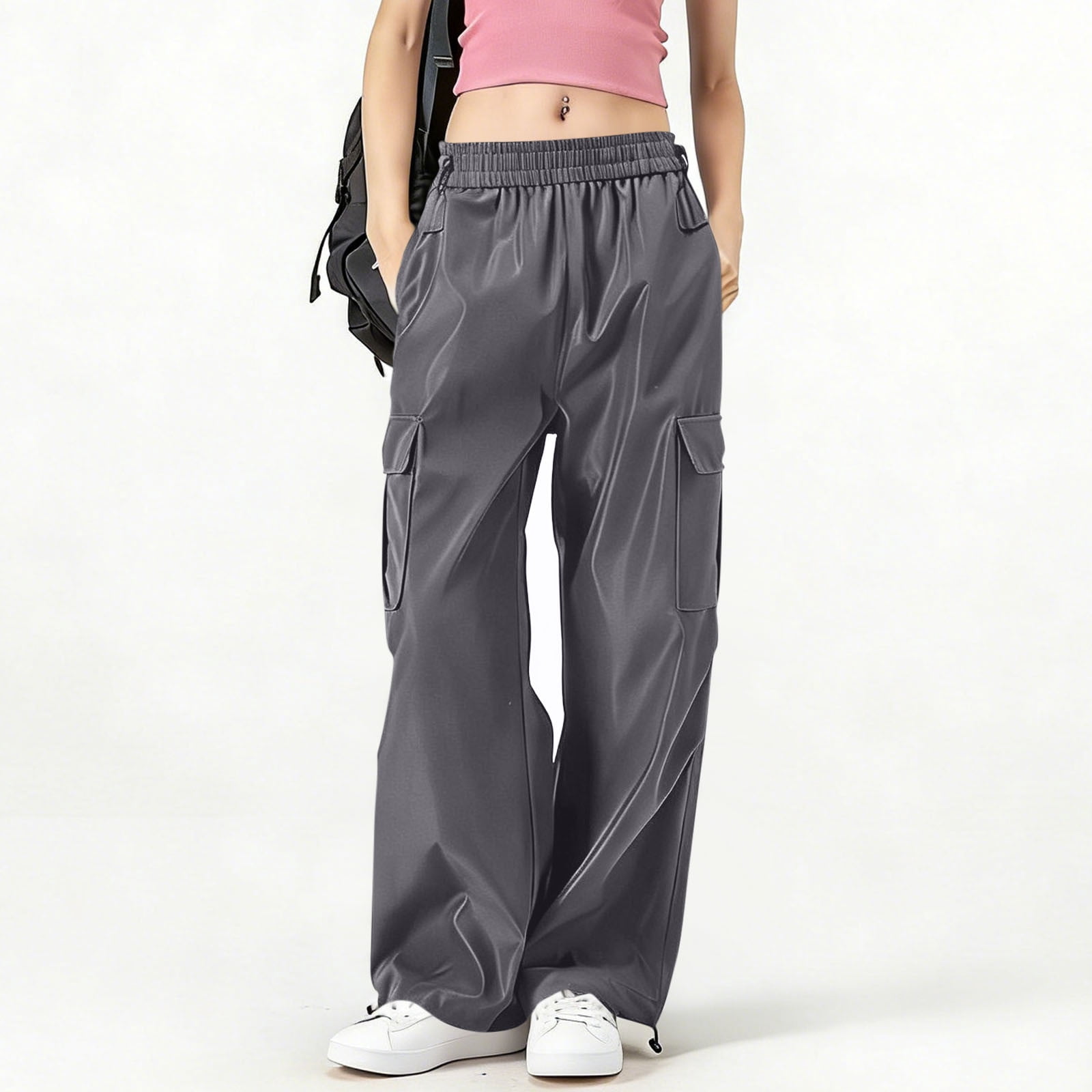 Fengqque Cargo Pants for Women High Waisted Women's Baggy Elastic Waist ...