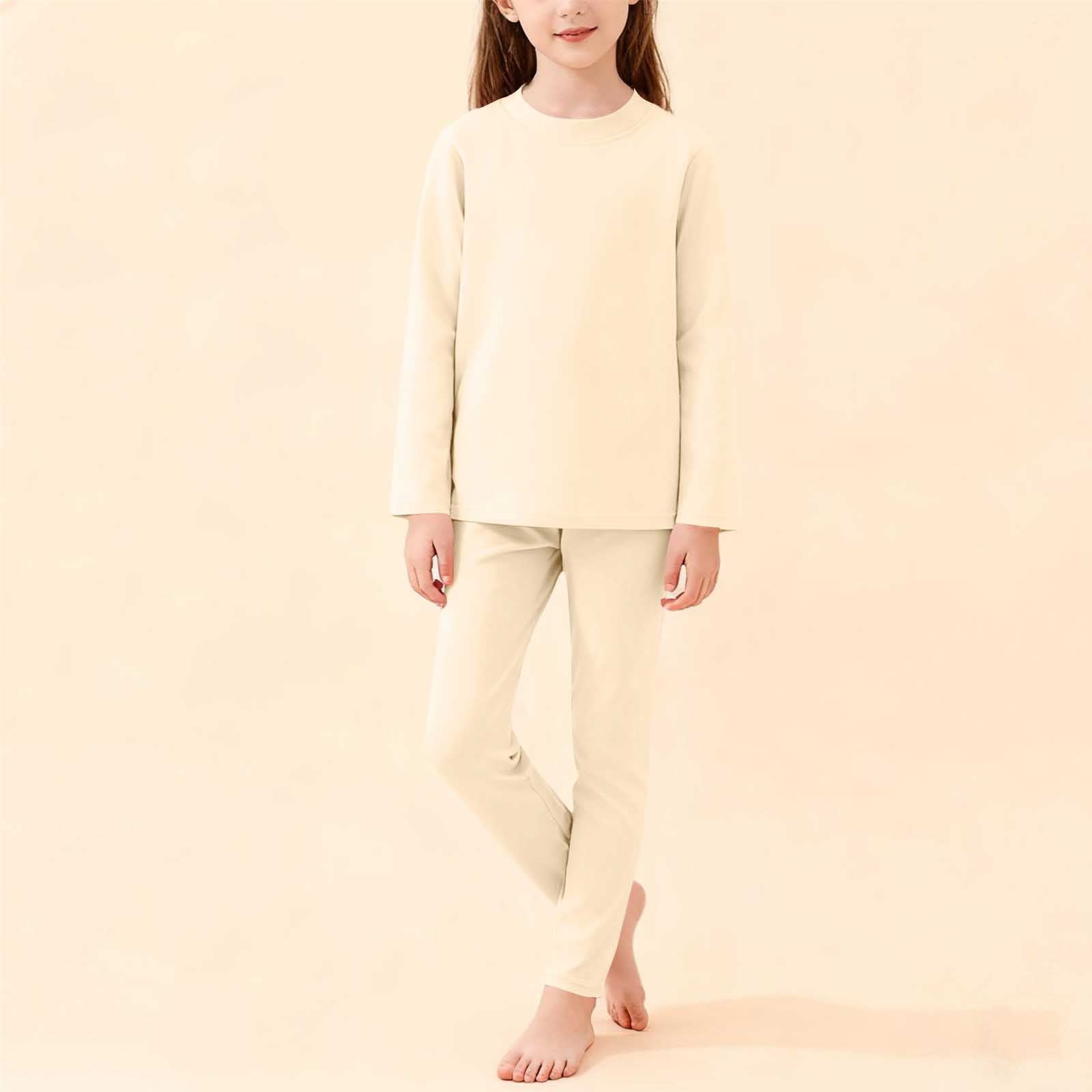 Fengqque Children's Solid Color Long Sleeved Round Neck Top Long Pants ...