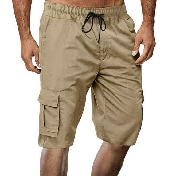 Fengqque Elastic Waist Drawstring Cargo Shorts for Men Multi Pockets ...