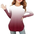 Fengqque Girls Long Sleeve Round Neck Gradient Color Shirts Curve Hem ...