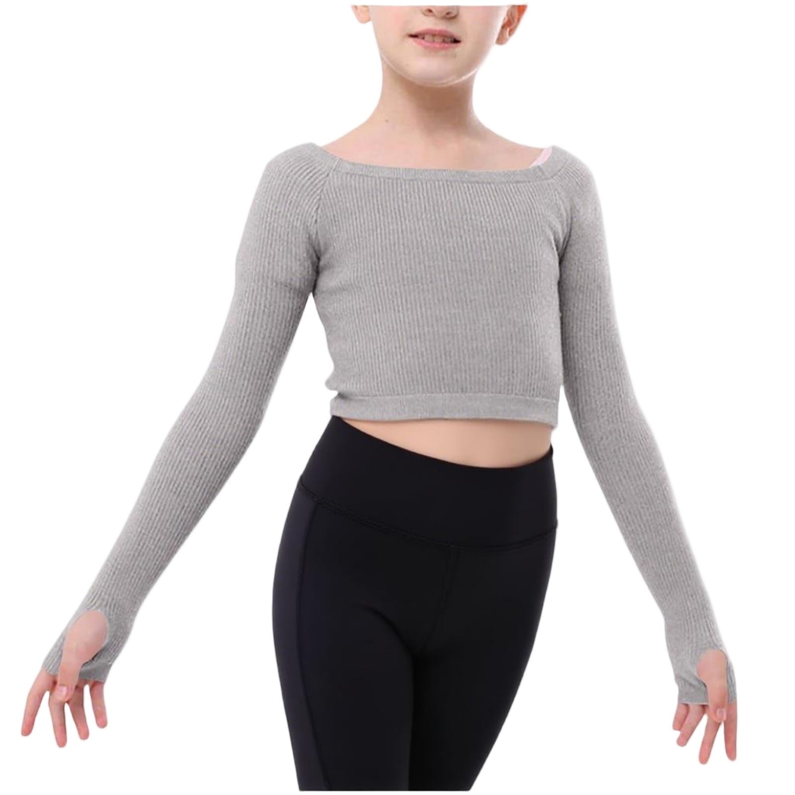Fengqque Girls Long Sleeve Square Neckline Dance Sweater Soft Ballet