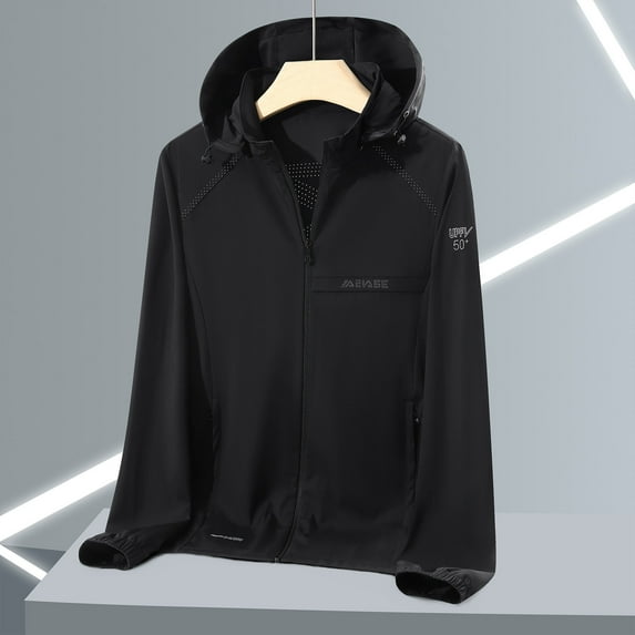 Fengqque Men Full Zip Sun Protection Stand Collar Hoodie Jacket Long ...