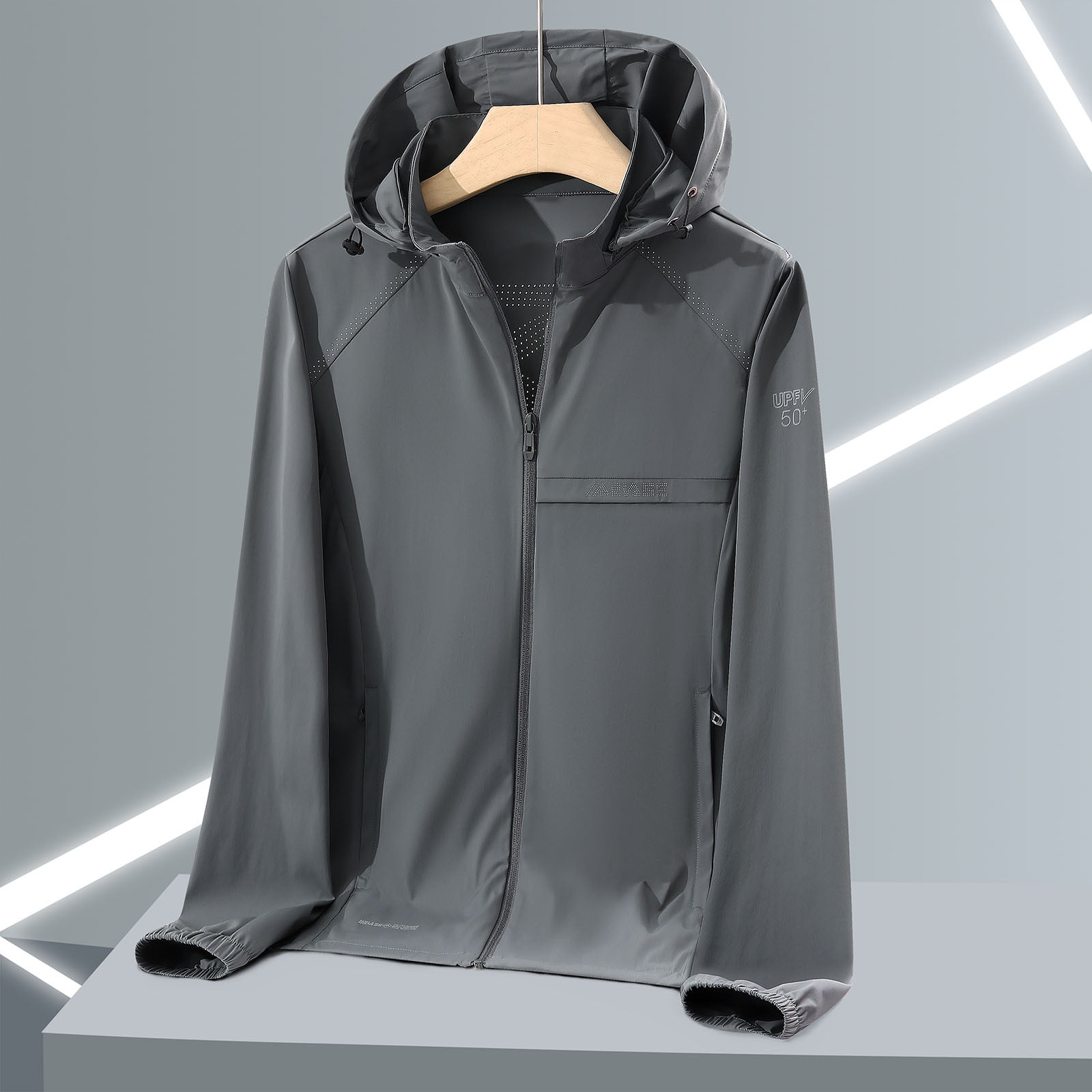 Fengqque Men Full Zip Sun Protection Stand Collar Hoodie Jacket Long ...