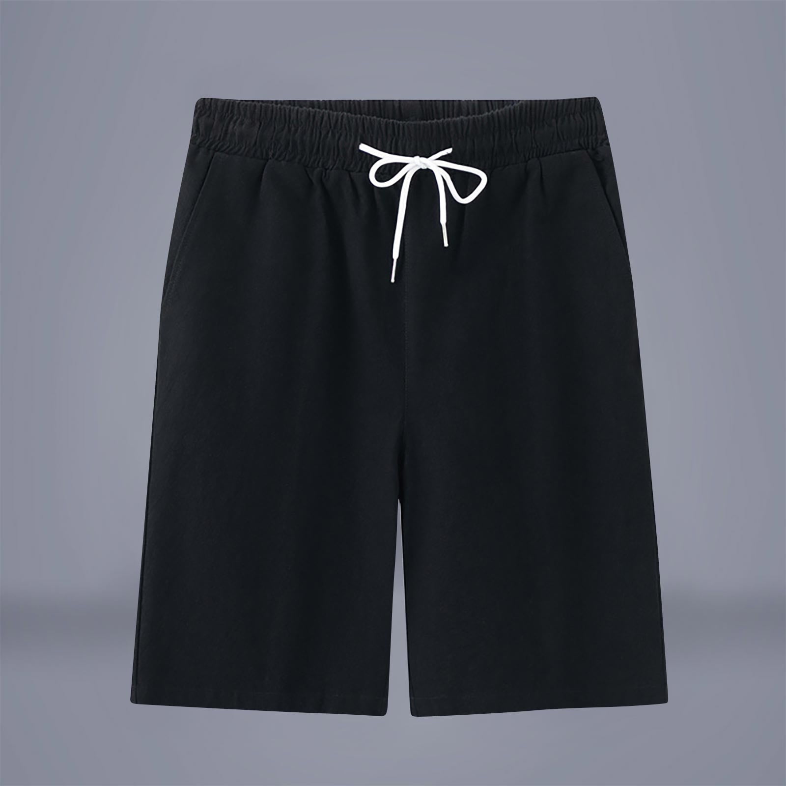Fengqque Men's Casual Solid Color Classic Short Drawstring Summer Beach ...
