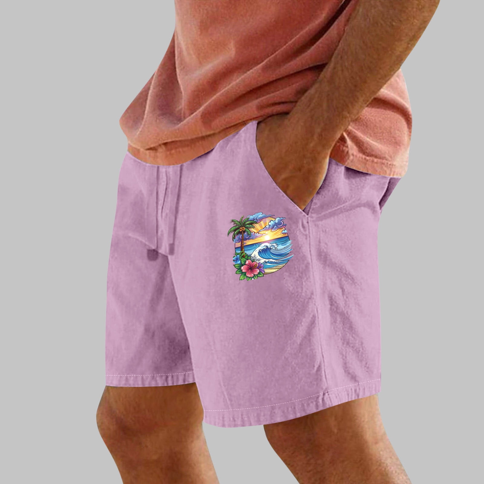 Fengqque Men's Casual Summer Palm Tree Beach Shorts Athletic Running ...