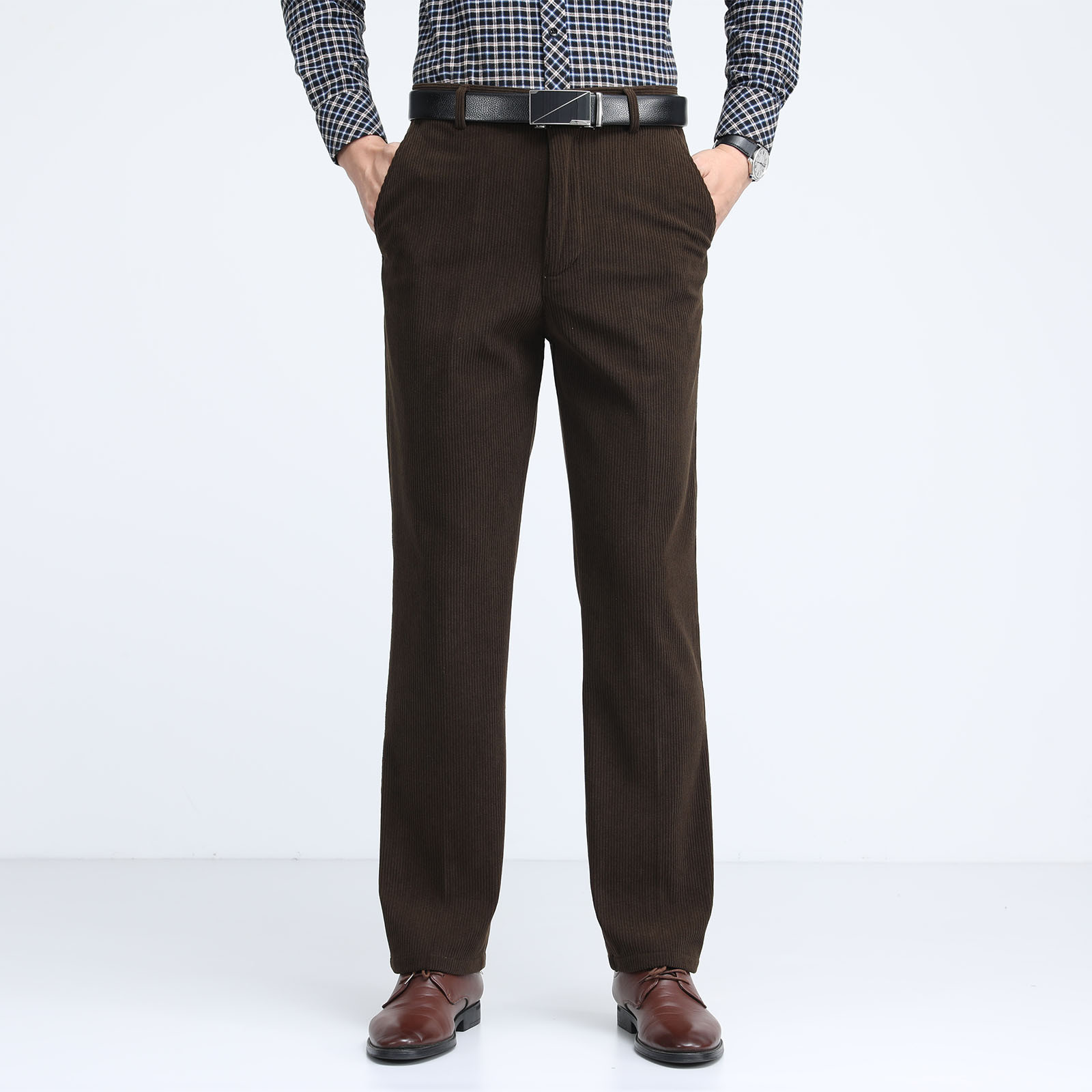 Fengqque Men's Classic Fit Stretch Corduroy Dress Pants Comfort Slacks ...