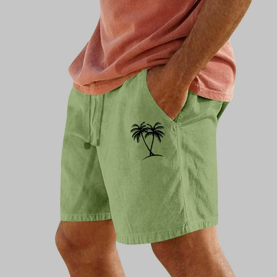 Fengqque Men's Coconut Tree Print Shorts Drawstring Waist Beach ...