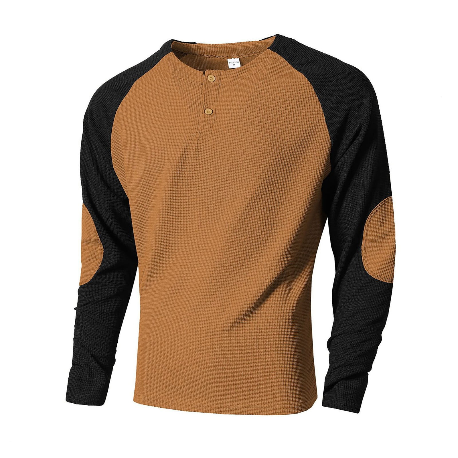 Fengqque Men's Color Block Casual Crewneck Long Sleeved Quarter Button ...